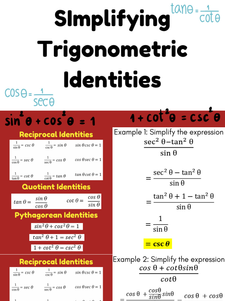 Simplifying Trigonometric Identities Examples | PDF | Mathematical ...