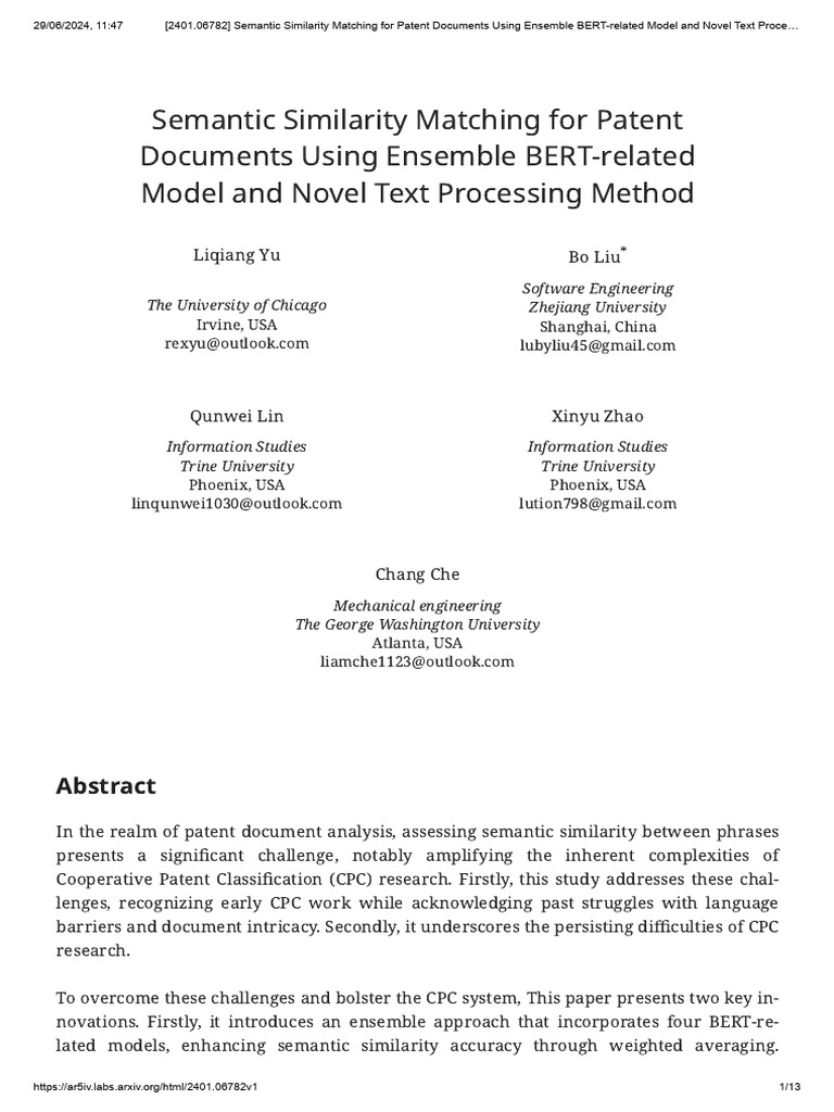 (2401.06782) Semantic Similarity Matching For Patent Documents Using ...