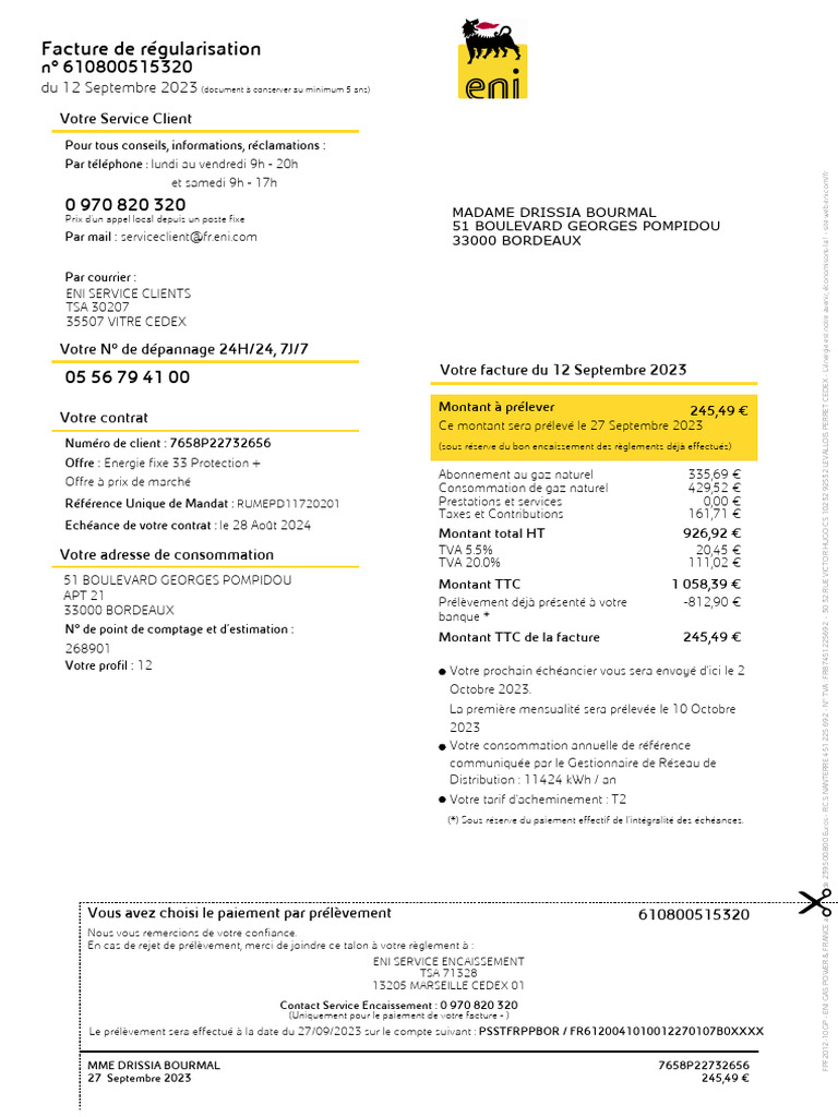 Facture de gaz Eni - Septembre 2023 | PDF | Taxe sur la valeur ajoutée ...