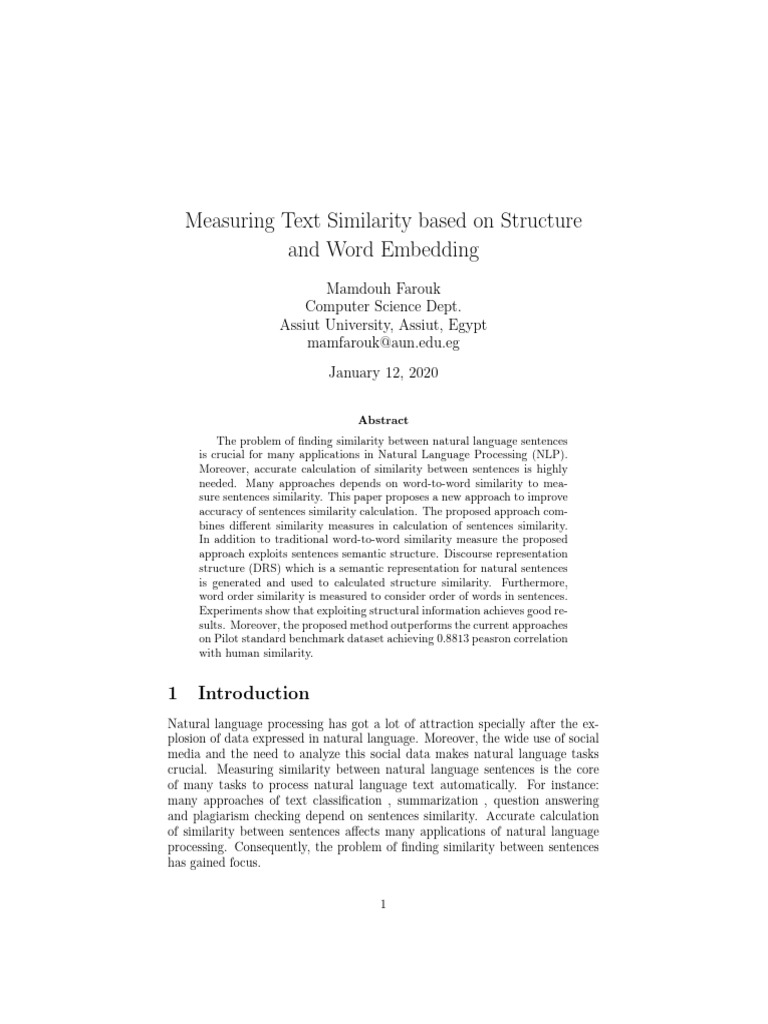 8 Measuring Text Similarity Based On Structure And Word Embedding Pdf Parsing Semantics