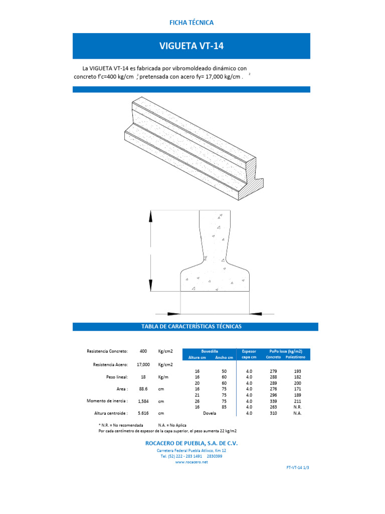 Ficha Técnica Vigueta VT-14 | PDF