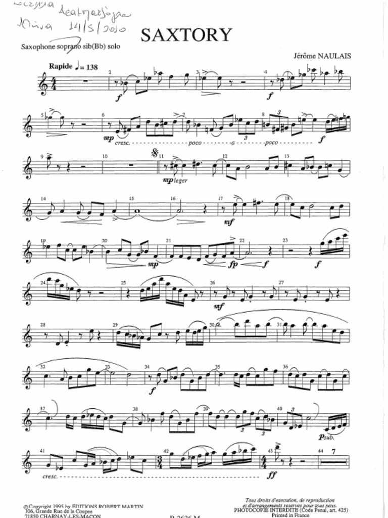 Naulais, Saxtory (Sax Quartet Parts) | PDF