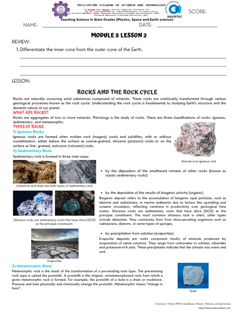 MODULE 5 LESSON 2 - Rocks and Rock Cycle | PDF | Rock (Geology ...
