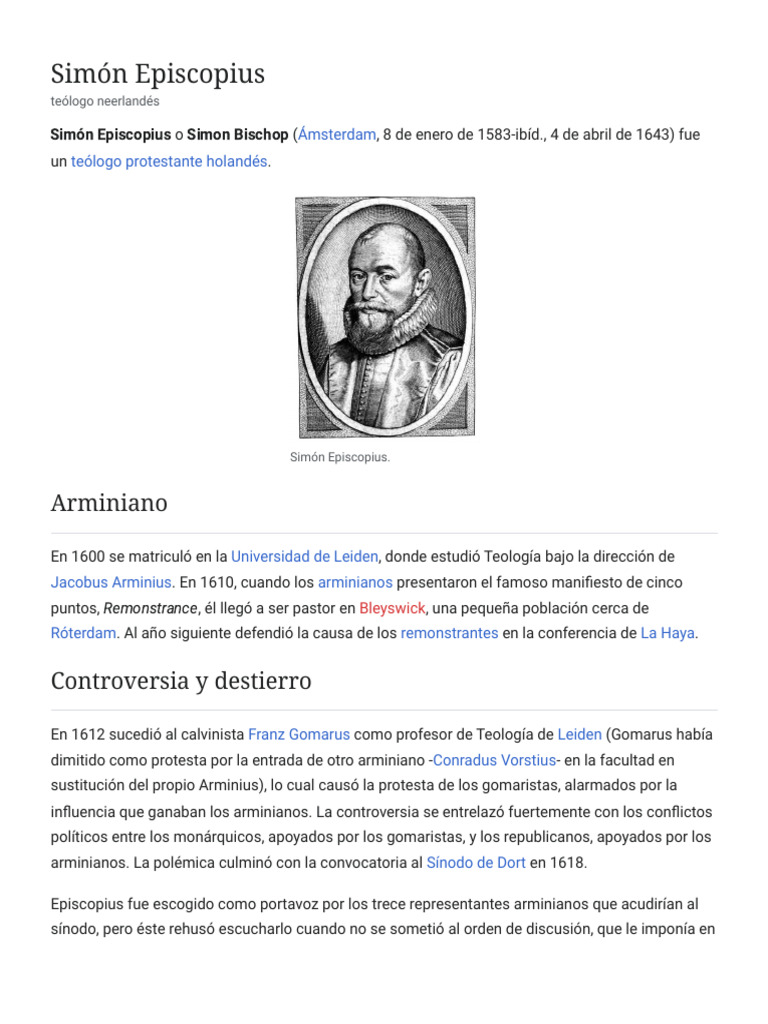 Simón Episcopius - Wikipedia, La Enciclopedia Libre | PDF | Familias ...