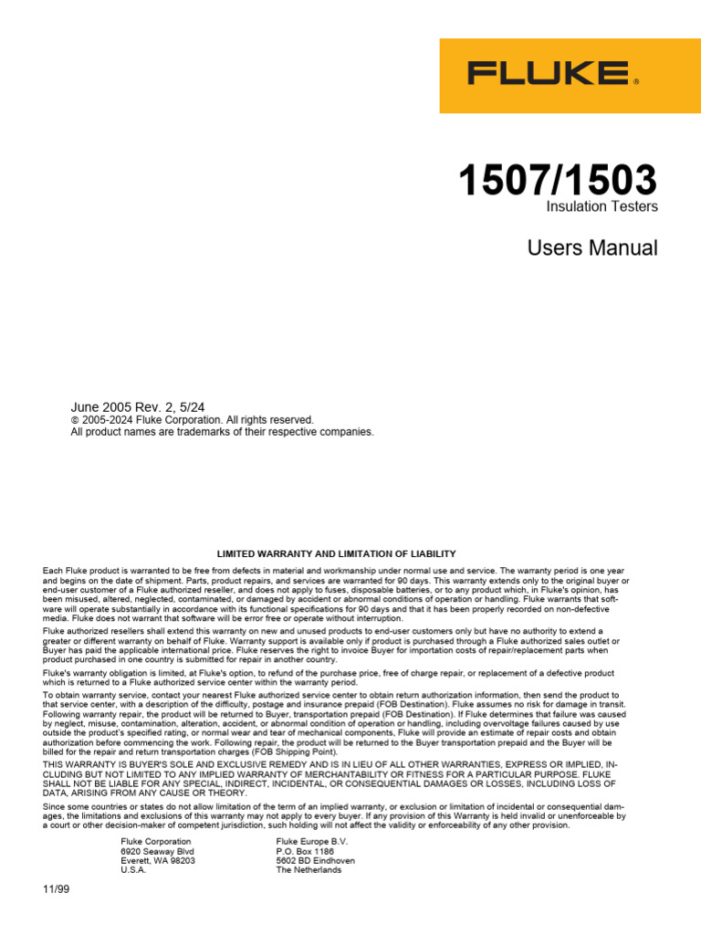Fluke 1503 Quick Reference Guide | PDF | Switch | Power Supply