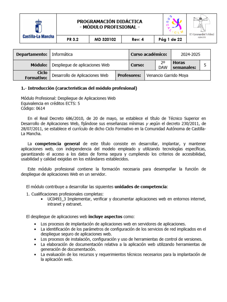 MD320102 Programación 2DAW Despliegue de Aplicaciones Web 2024-2025 | PDF | Servidor ...