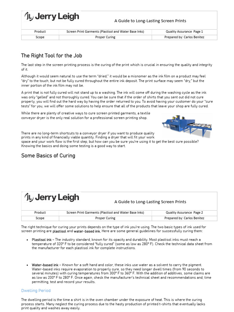A Guide To Long-Lasting Screen Prints - Jerry Leigh of California | PDF ...