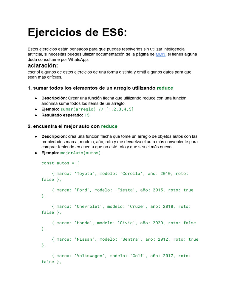 Ejercicios de ES6 | PDF | Industria del vehículo | Vehículos terrestres