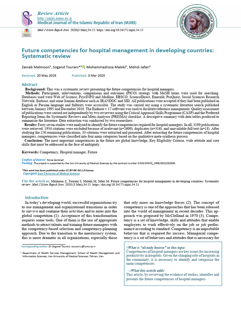 Future Competencies For Hospital Management in Developing Countries ...