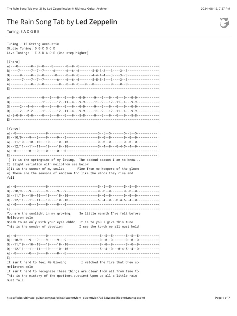 The Rain Song Tab (Ver 2) by Led Zeppelintabs at Ultimate Guitar ...