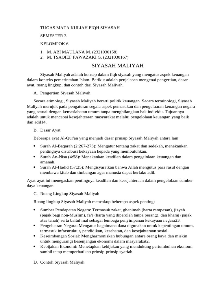 Fiqh Siyasah (Siyasah Maliyah) Kel.6 | PDF | Pengelolaan Keuangan & Uang | Agama & Spiritualitas