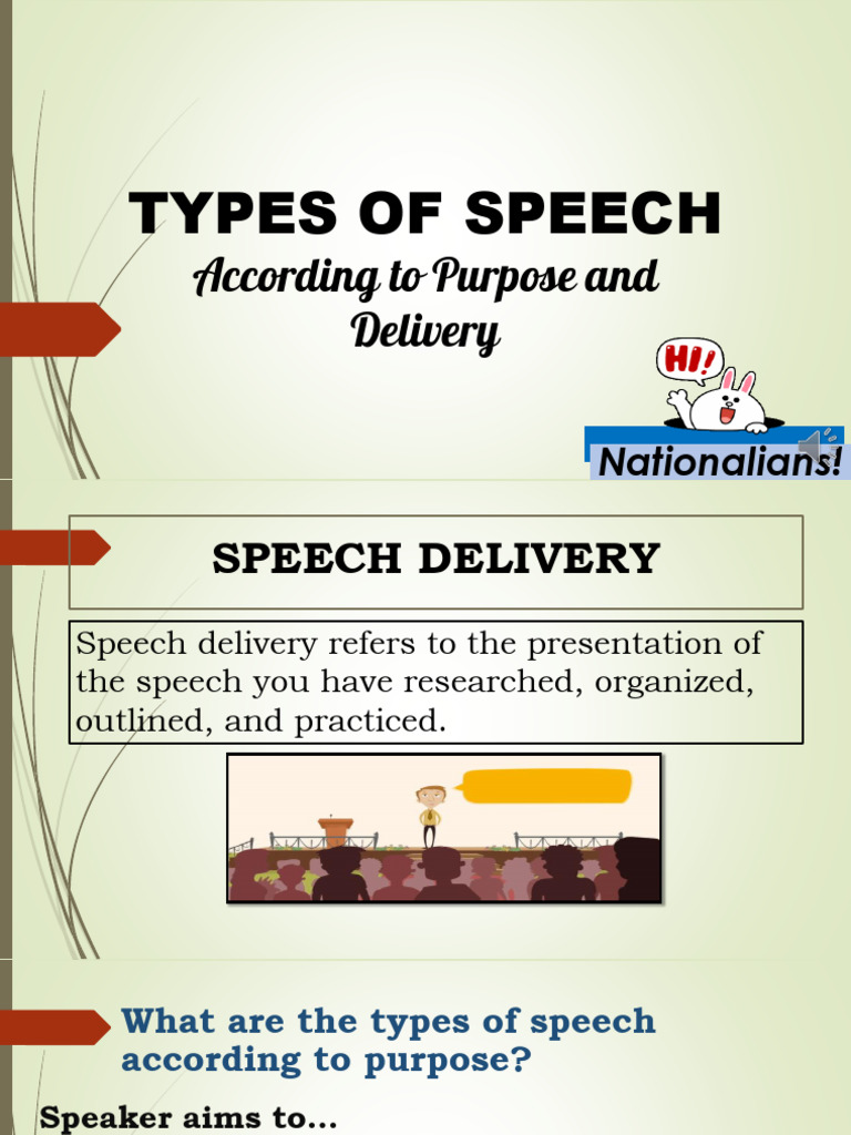 Lessons 7 and 8 Types of Speech According To Purpose and Delivery | PDF ...