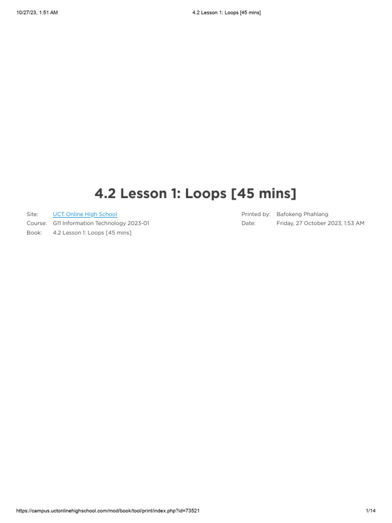 4.2 Lesson 1_ Loops [45 mins] | PDF | Control Flow | Computer Science