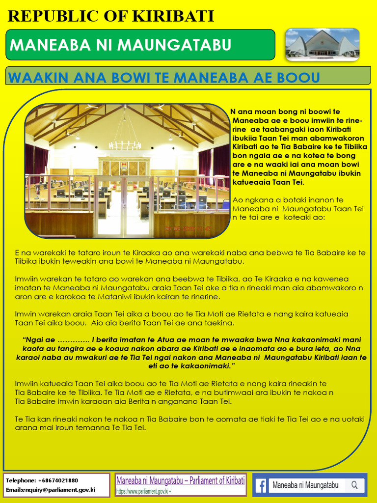 Waakin Ana Bowi Te Maneaba Ae Boou | PDF