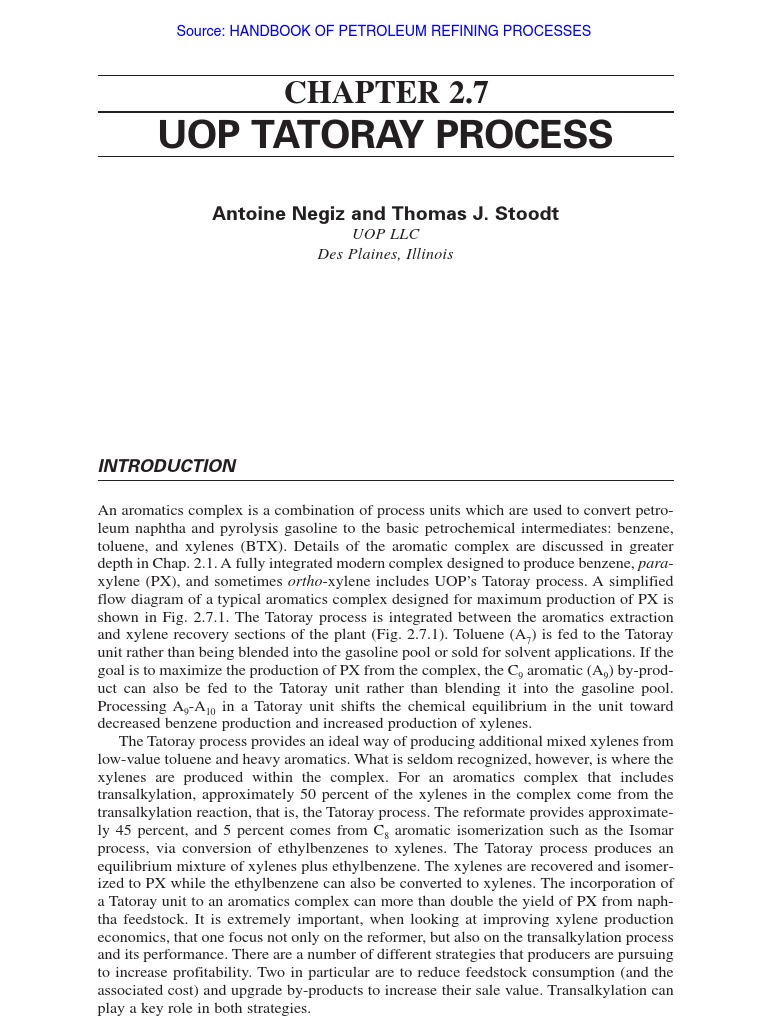 Uop Tatoray Process: Antoine Negiz and Thomas J. Stoodt | PDF | Benzene ...