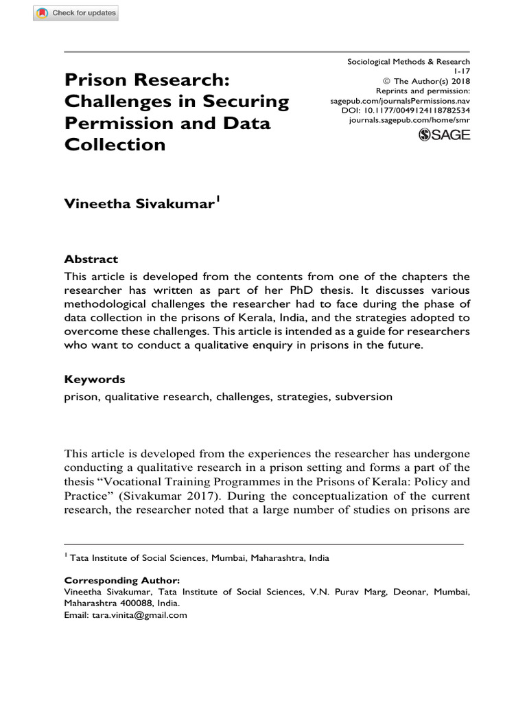 Challenges in Securing Permission and Data Collection | PDF | Prison ...