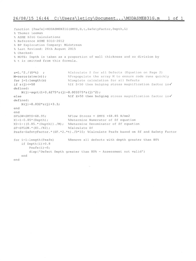 MatLab B31.G Mod | PDF