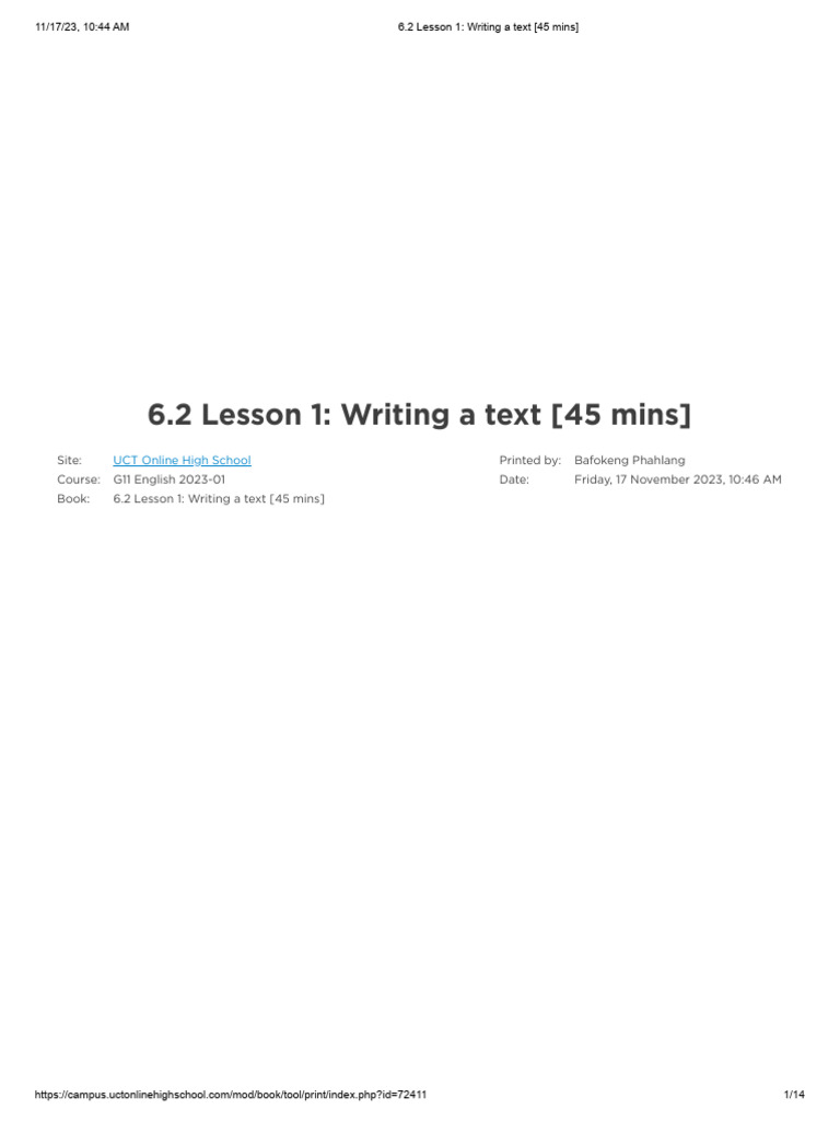 6.2 Lesson 1_ Writing a text [45 mins] | PDF | Human Communication ...