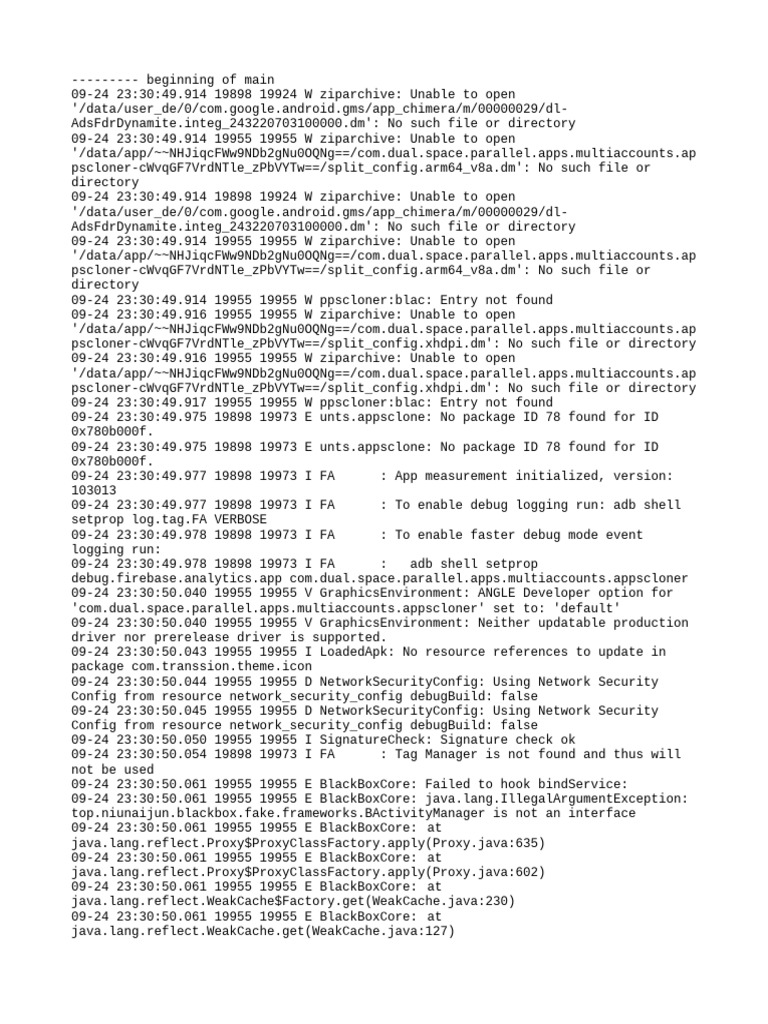 Dual Space App Error Log Analysis | PDF | Android (Operating System) | Computing