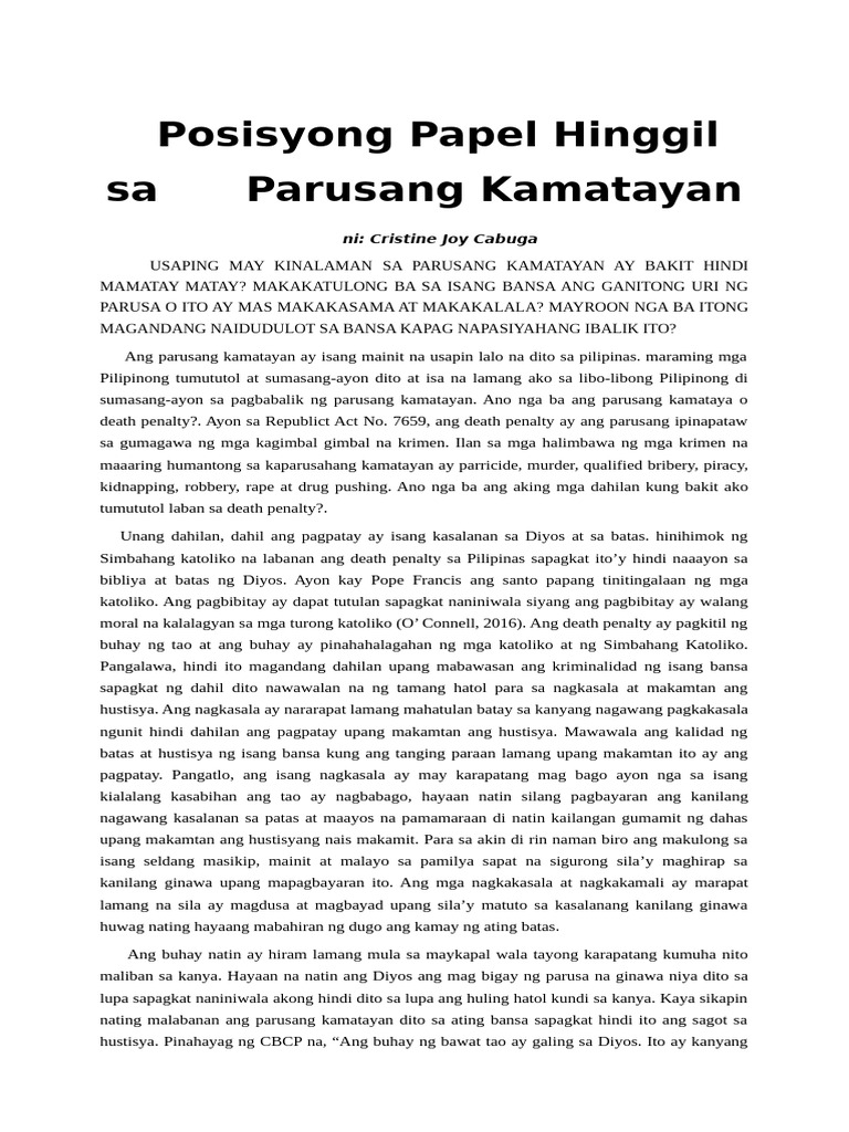 Posisyong Papel Hinggil Sa ParusangKamatayan | PDF