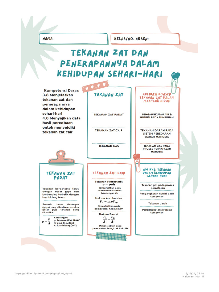 LKPD Tekanan Zat & Penerapannya Dalam Kehidupan Sehari-Hari | PDF