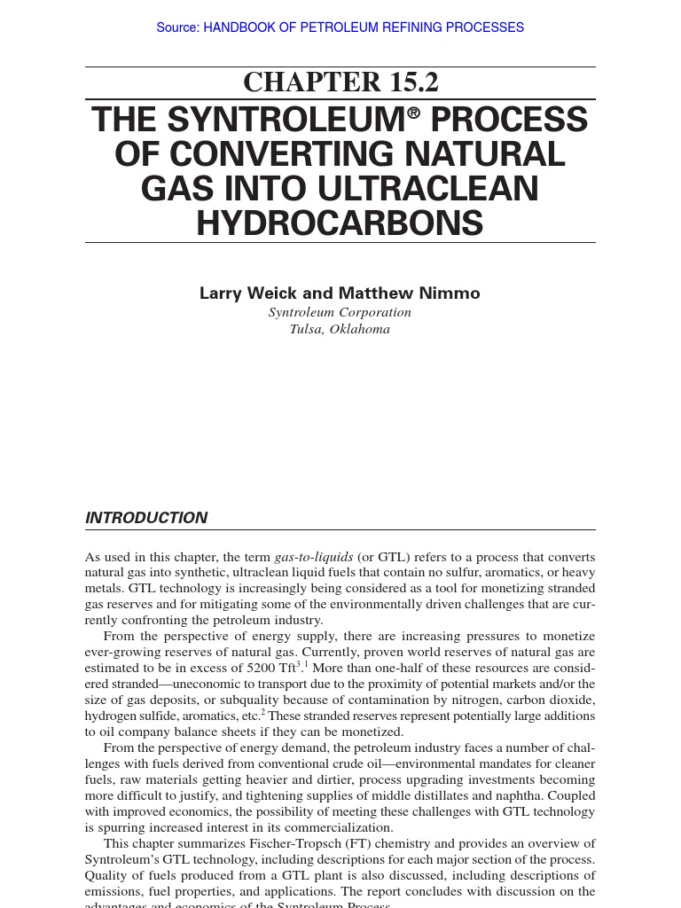 The Syntroleum Process of Converting Natural Gas Into Ultraclean ...