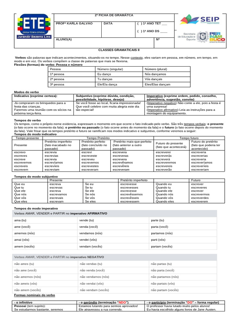 JBL Gram 2 Ficha Classes Gramaticais 2 | PDF | Linguística | Sintaxe
