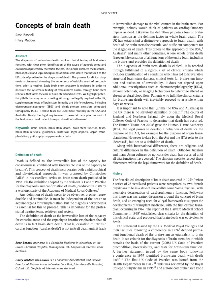 Concepts of Brain Death | PDF | Coma | Brainstem