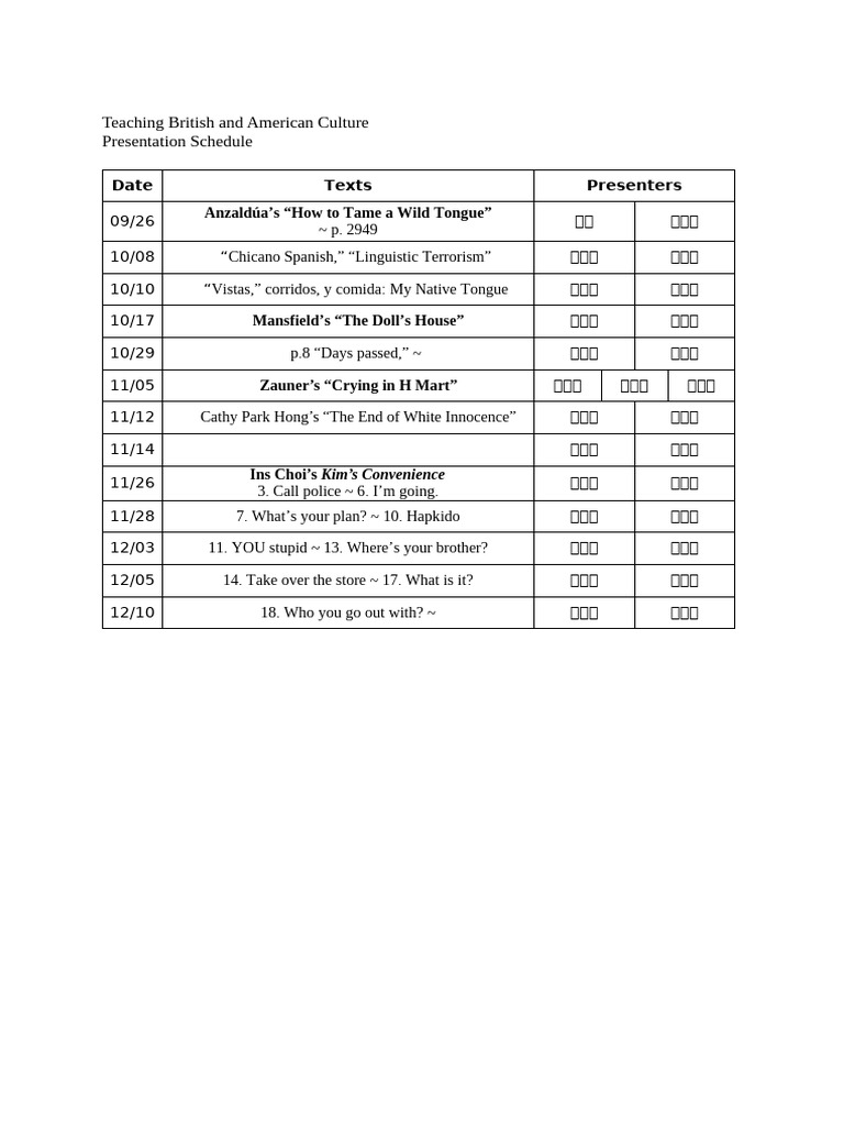 Presentation Schedule | PDF
