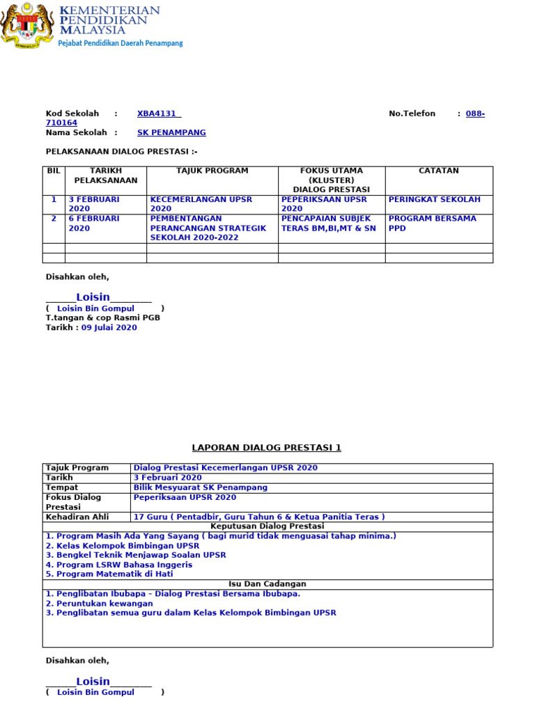 Laporan Dialog Prestasi SK Penampang | PDF