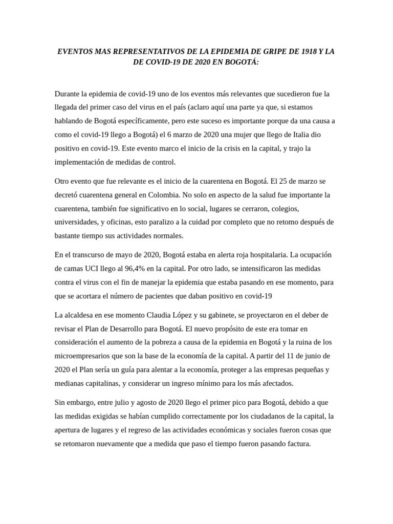 Eventos Mas Representativos de La Epidemia de Gripe de 1918 y La de ...