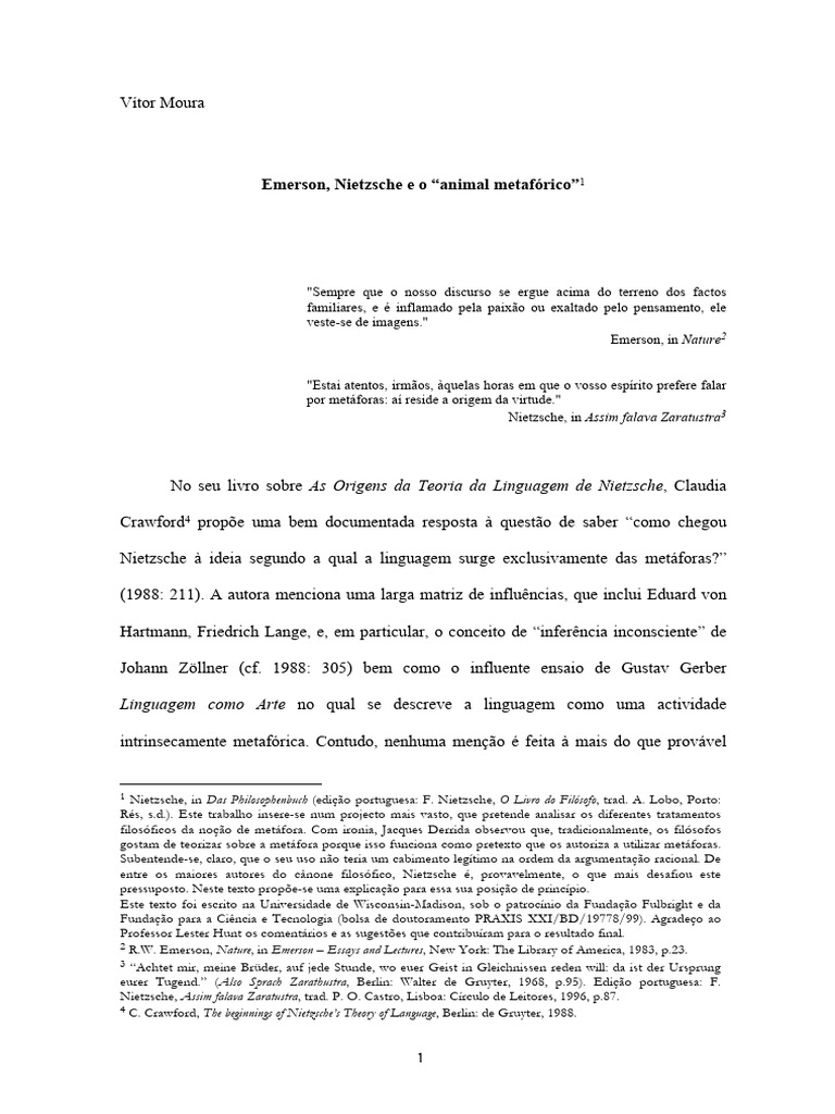 Emerson, Nietzsche e o - Animal Metafórico | PDF | Friedrich Nietzsche ...
