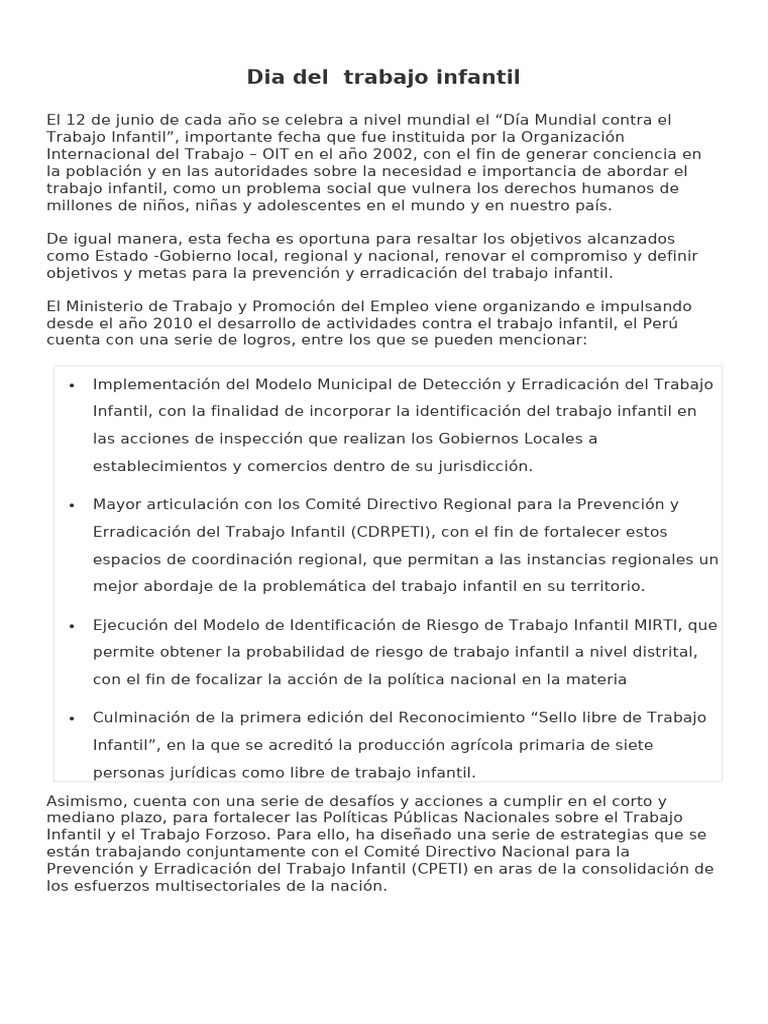 Dia Del Trabajo Infantil | PDF | Trabajo infantil