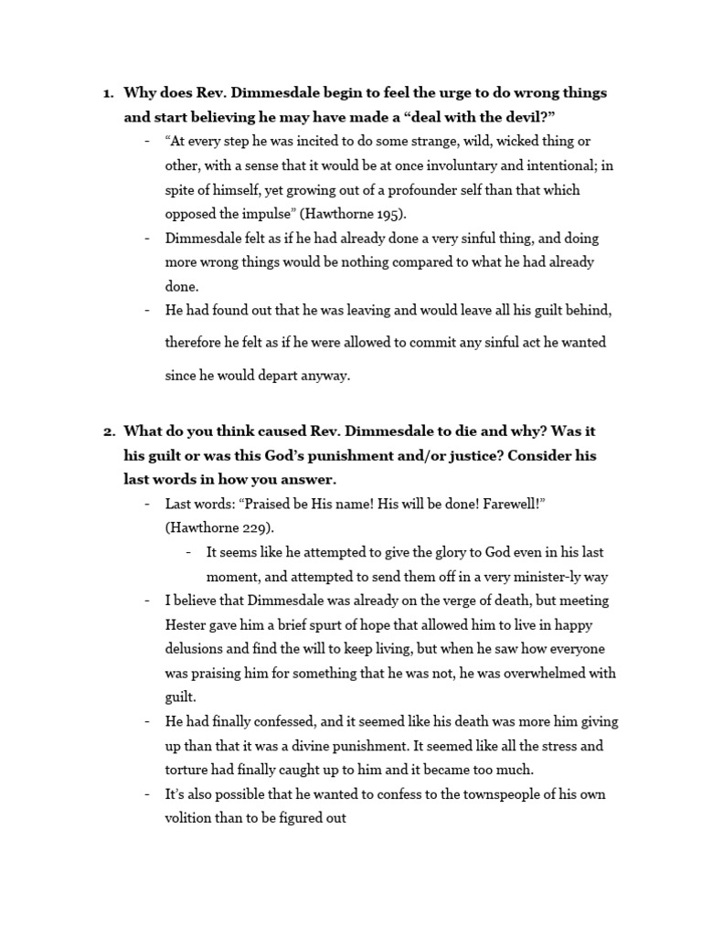 Scarlett Letter Discussion 1 Oct | PDF | The Scarlet Letter | Guilt ...