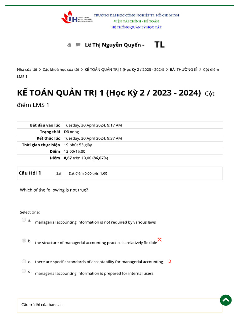 Cột điểm LMS 1 - | PDF