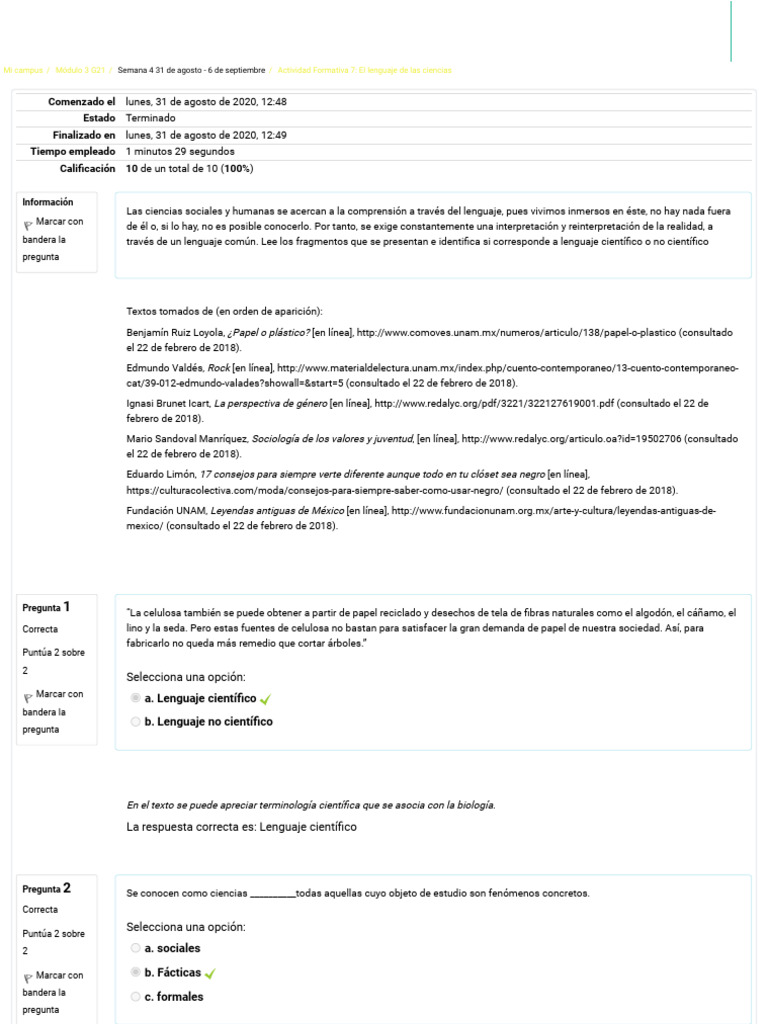 Cuestionario. Actividad Formativa 7_ El Lenguaje de Las Ciencias | PDF | Comportamiento
