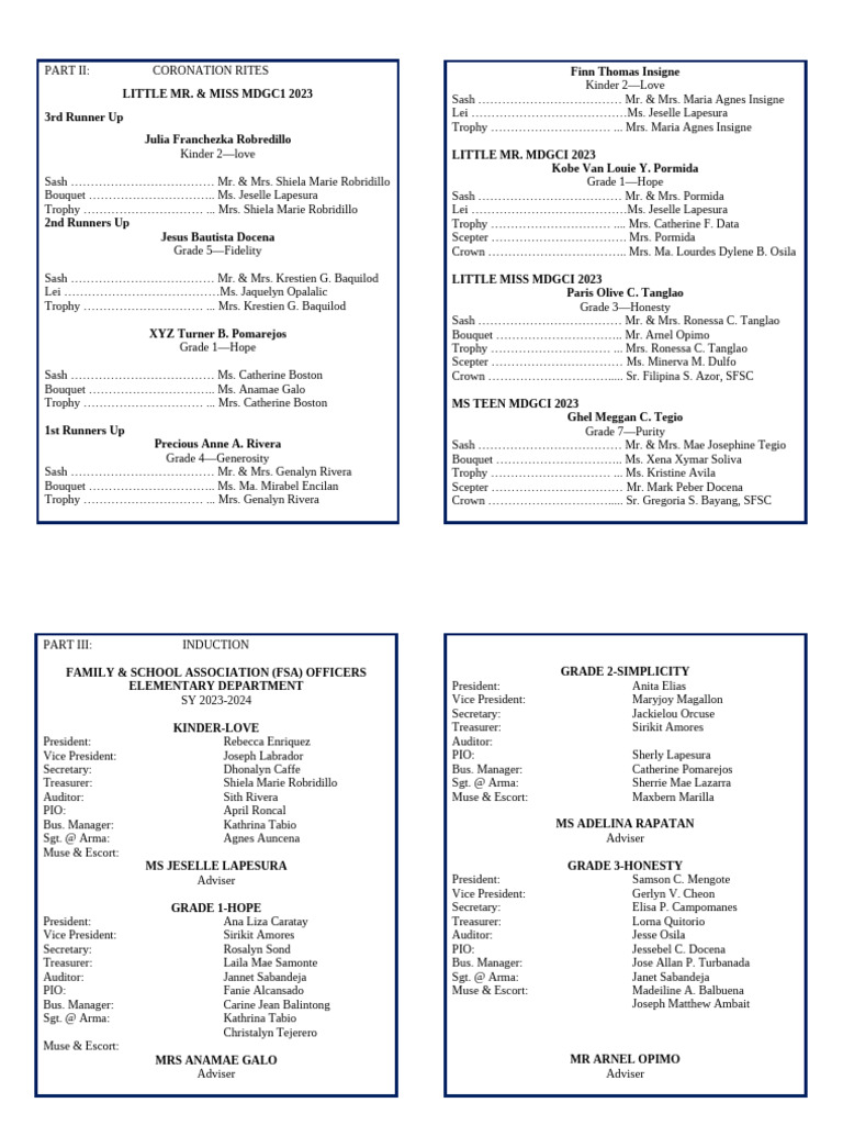 Coronation Rites & FSA Officers 2023 | PDF