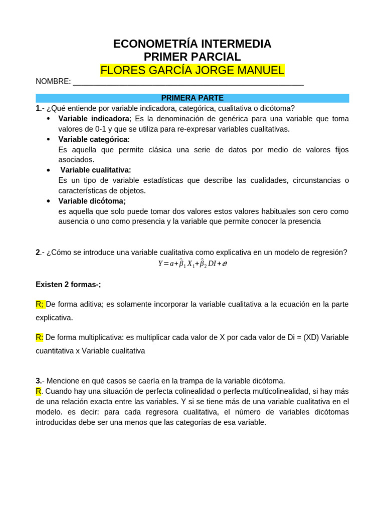 Primer Parcial de Econometría Intermedia | PDF | Econometría | Variable (Matemáticas)