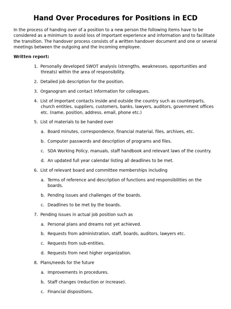 Hand Over Procedures Fore CD | PDF | Business
