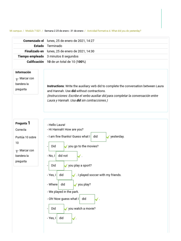 Actividad Formativa 4: ¿Qué hiciste ayer? | PDF