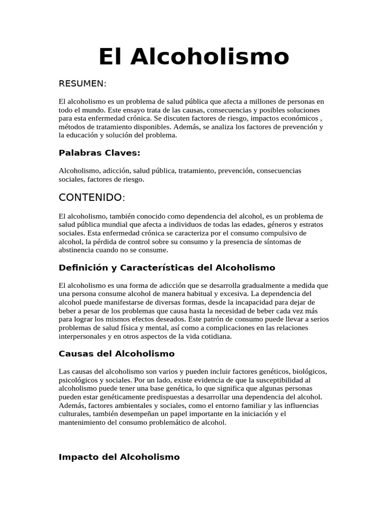 El Alcoholismo | PDF | Alcoholismo | La dependencia de sustancias