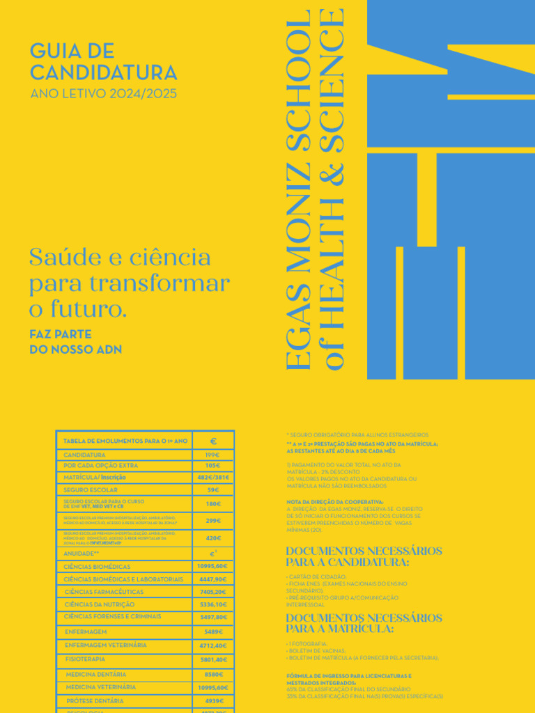 Guia de Candidatura Egas Moniz School of Health Comprimido De609e9bf1 | PDF | Remédio | Biologia