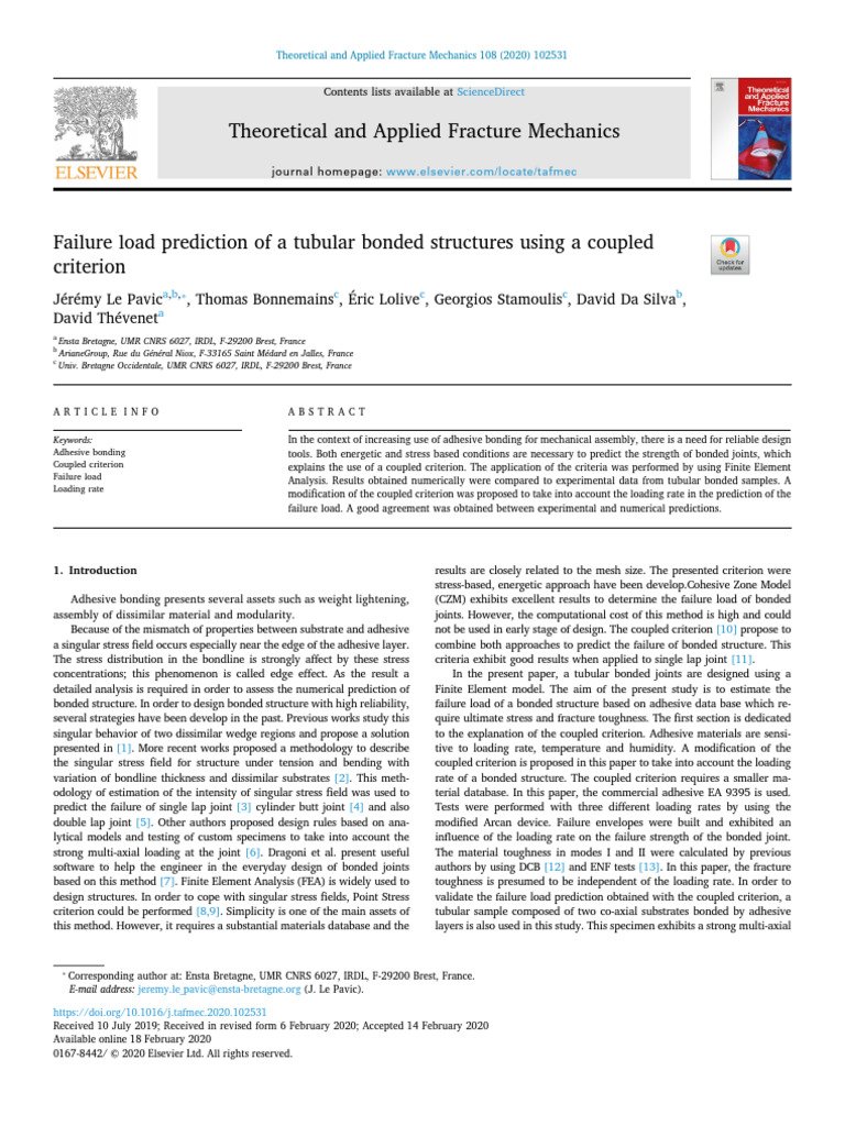 249-Failure Load Prediction of A Tubular Bonded Structures Using A Coupled | PDF | Fracture ...
