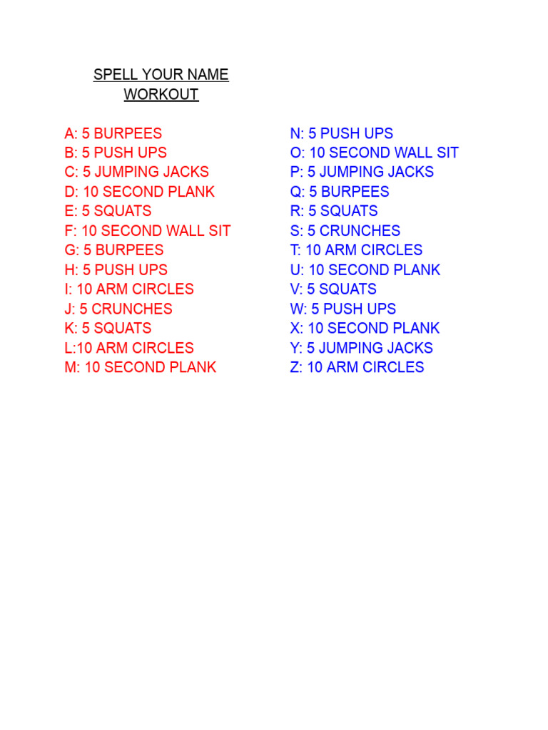 Spell Your Name Workout Guide | PDF