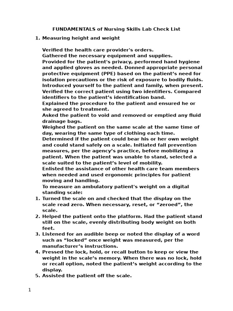 Nursing Skills Lab Checklist | PDF | Bed | Toothbrush