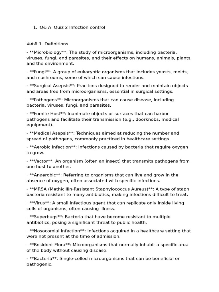 Q& A Quiz 2 Infection Control | PDF | Infection | Pathogen