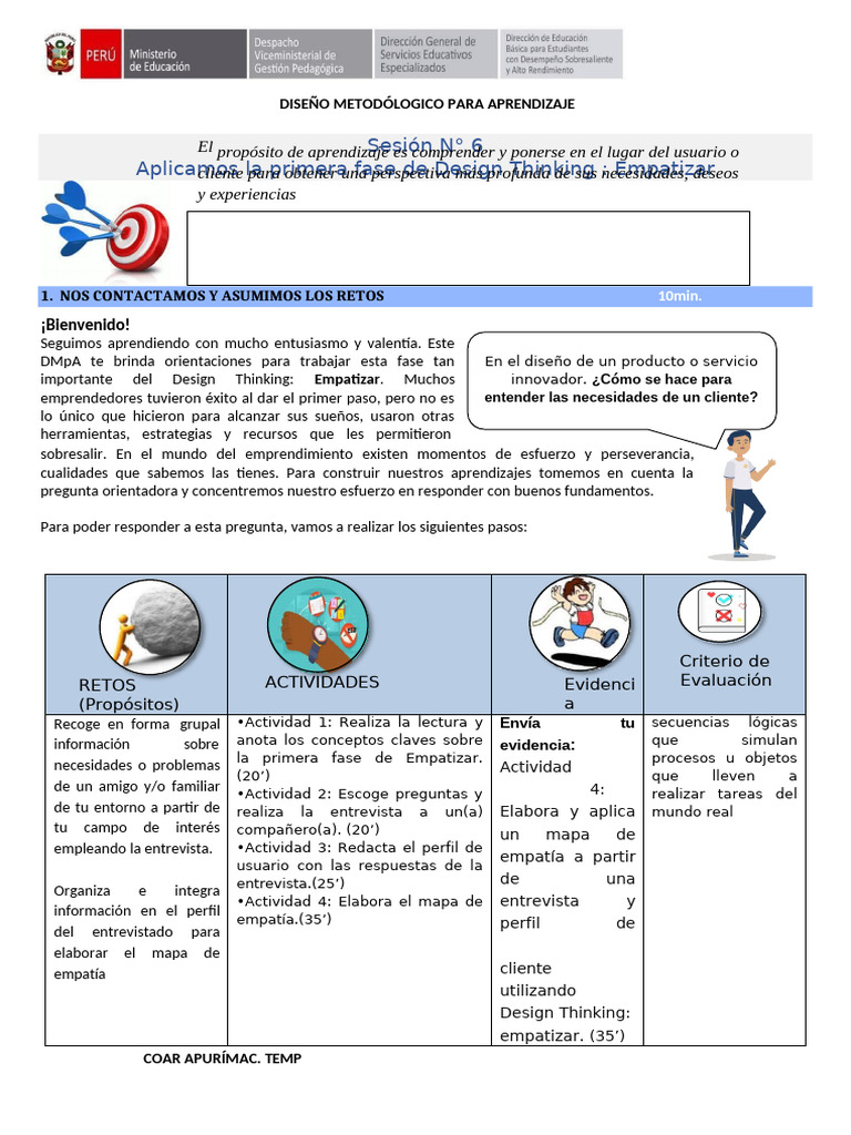 DMpA 6 - TEMP - 3RO - EMPATIZAR | PDF | El pensamiento de diseño | Empatía