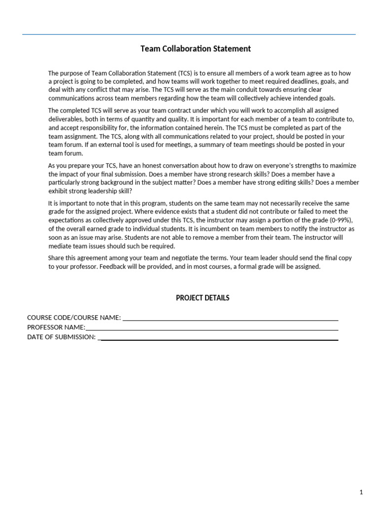Team Collaboration Statement | PDF | Social Psychology