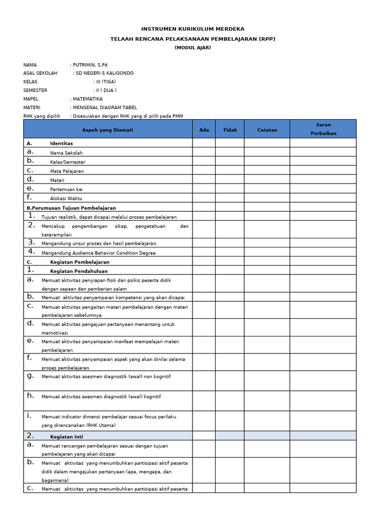 Instrumen Telaah RPP Fix | PDF