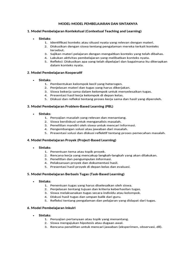 Sintak Model-Model Pembelajaran | PDF